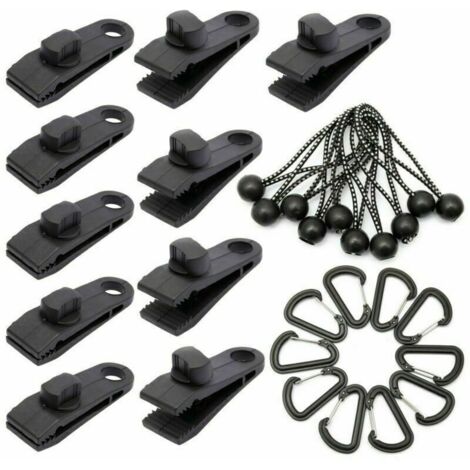 10 Pack Tarp Clips Outdoor Tarp Holder with Webbing Tie Down Bungee ...