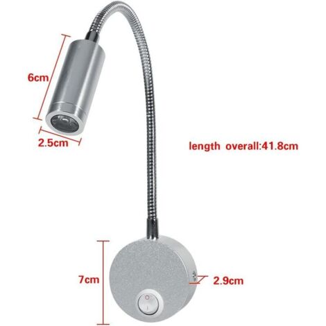Wall Head Reading Light Switch with Flexible Gooseneck (White, 1W)
