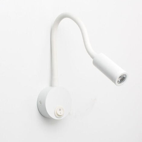 Wall Head Reading Light Switch with Flexible Gooseneck (White, 1W)
