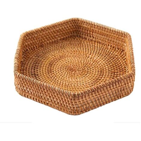 Hand woven rattan bread basket, wicker tray, hexagonal tray