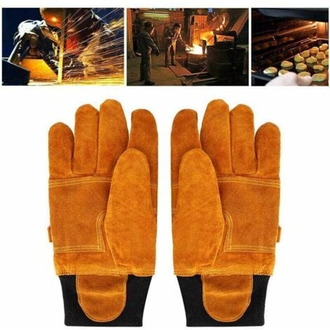 Pair of cowhide leather gloves - heat resistant, flame retardant, long ...