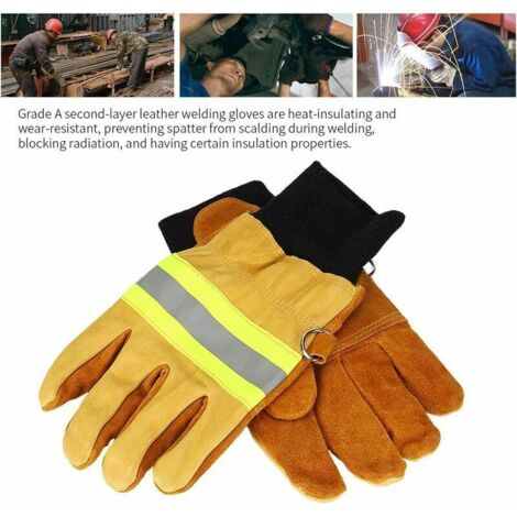 Pair of cowhide leather gloves - heat resistant, flame retardant, long ...