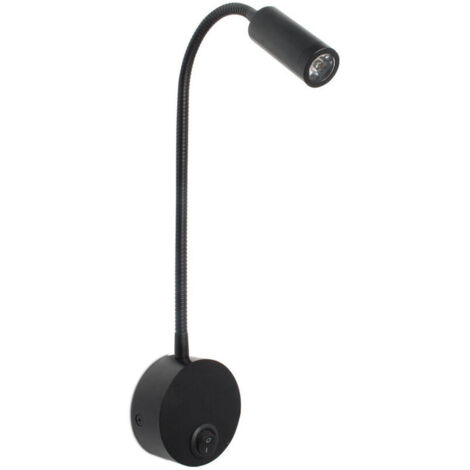 Wall Head Reading Light Switch with Flexible Gooseneck (Black, 1W)