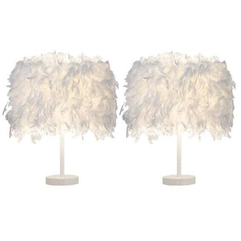 Set of 2 Feather Light Fixture, Bedside Lamp, Modern Table Lamp, Button ...