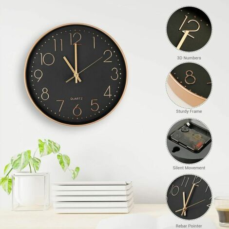 RoseModern Silent Quartz Wall Clock 30cm,Oversized Numbers Round Wall ...
