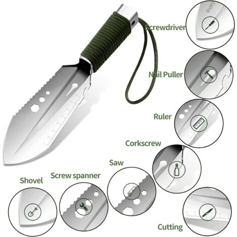 Pelle de Camping, 8 en 1Pelle de Survie Multifonction Mini Portable ...