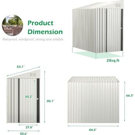 YODOLLA Outdoor 4x7 ft Lean to Storage Metal Garden Shed Waterproof ...