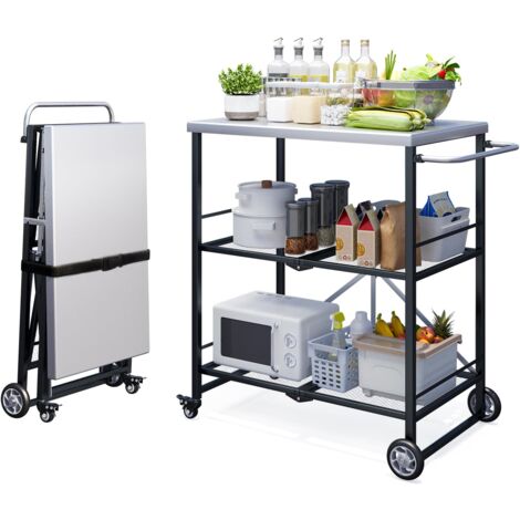 YODOLLA Folding Kitchen Trolley 3 Tiers Rolling Cart,Foldable Storage ...