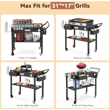 YODOLLA Outdoor Grill Dining Cart, Folding Stainless Steel Pizza Oven ...