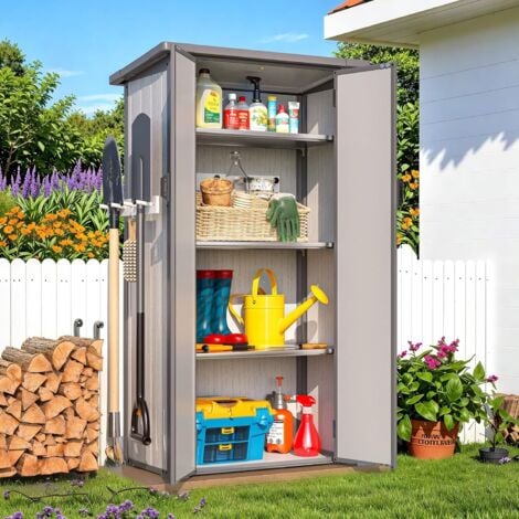 YODOLLA Tall Outdoor Storage Cabinet with 3 Adjustable Shelves, Plastic ...