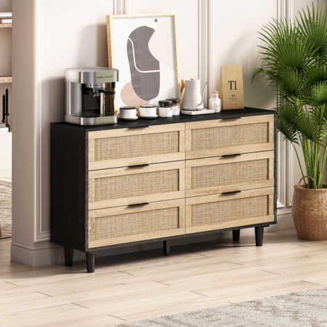 Roomfitters Armoire de Rangement en Rattan 130 cm avec 6 Tiroirs ...