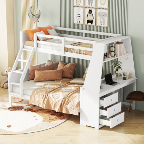 Roomfitters Lit Superposé 90/140X200 Cm Avec Bureau, Garde-Corps Haut ...