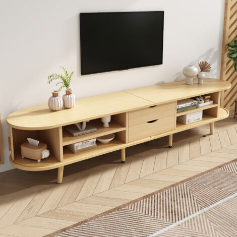 Roomfitters Meuble TV salon 175x40x42 cm, 2 tiroirs, plateau rond, bois ...