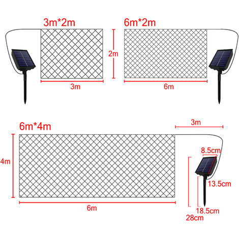 Guirlande solaire Filet solaire d'éclairage extérieur 6x4m 480 LED ...