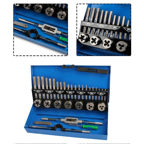 Coffret tarauds et filières 32 pièces Jeu de Tarauds et Filières de Filetage M3-M12 Coffret HENGMEI