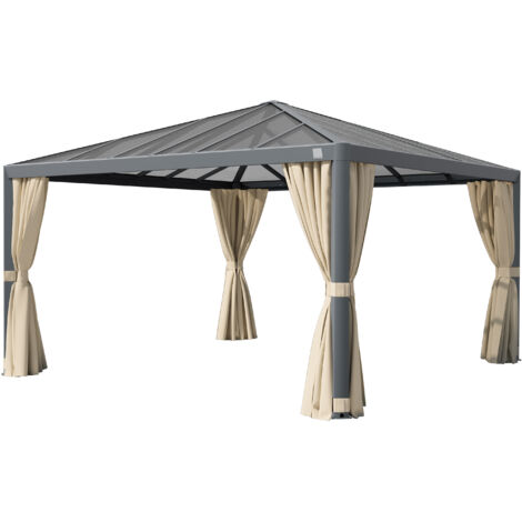 PRIMEYARD Gartenpavillon 4x4 m mit Polycarbonatdach - Hardtop Pavillon ...