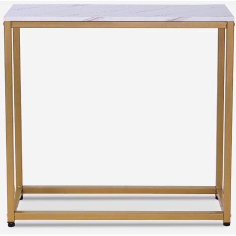 Console d'entrée moderne en métal 80x30x75cm Nigel - Effet marbre blanc