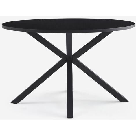 Table ronde noire 120cm avec pieds croisés pour cuisine séjour Samu
