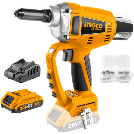 Rivettatrice 20V Brushless INGCO - Batteria 2.0Ah, Caricatore e Kit 100 Rivetti