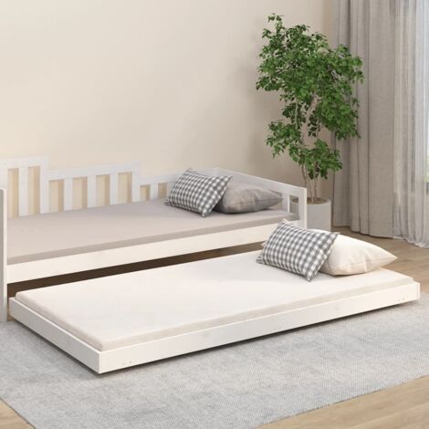 Letto Singolo Moderno ,Giroletto Bianco 90x200 cm in Legno Massello di ...