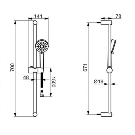 Hansa Basic - Set de pommeau de douche, barre et flexible, 3 jets, chrome 55780133