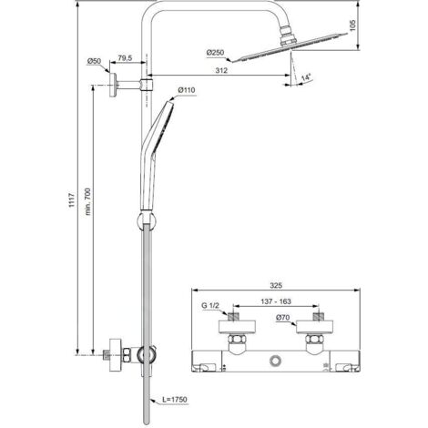 Ideal Standard CeraTherm - Ensemble de douche avec thermostat, diamètre ...
