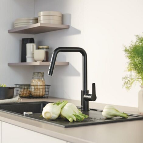 Grohe – Mitigeur de cuisine noir mat – Douchette extractible 2 jets ...