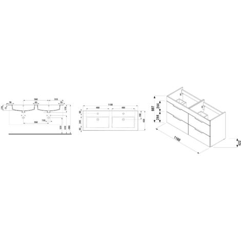 Jika Cube - Meuble avec double-lavabo 118x43x61 cm, anthracite mat H4536621763521