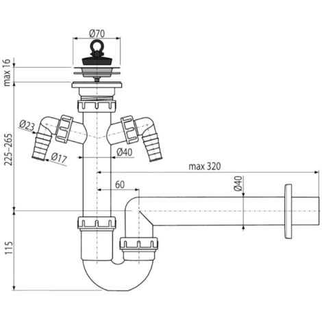 Alcadrain Siphons - Siphon d'évier, diamètre 70 mm, avec 2 raccords, en ...