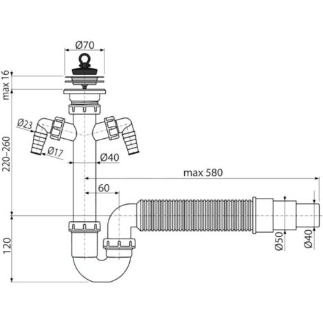 Alcadrain Siphons - Siphon d'évier, diamètre 70 mm, avec 2 raccords ...