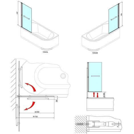 Polysan Rioni - Paroi de baignoire pneumatique 71 cm, aluminium poli ...