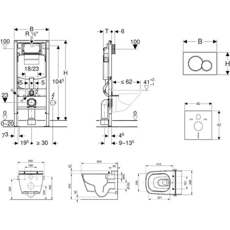 Geberit Duofix - Bâti-support pour WC suspendu avec plaque de déclenchement Sigma01, chrome poli ...