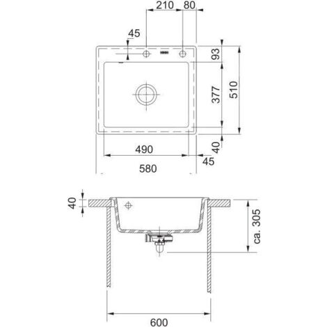 Franke Mythos - Évier en céramique MTK 610-58, 58x51 cm, Onyx 124.0335.851