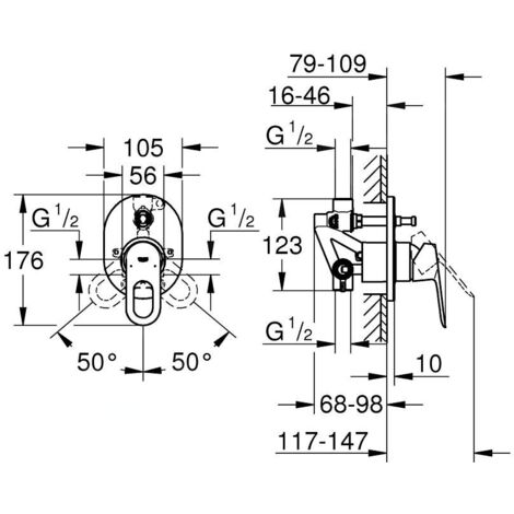 Grohe BauLoop - Mitigeur de baignoire encastré, avec corps, chrome 29041000