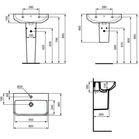 Ideal Standard i.Life S - Lavabo 60x38 cm, avec trop-plein, trou pour ...