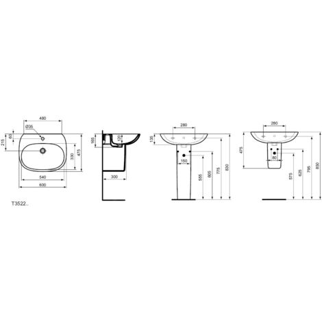 Ideal Standard Tesi - Lavabo 60x48 cm, avec trop-plein, trou pour ...