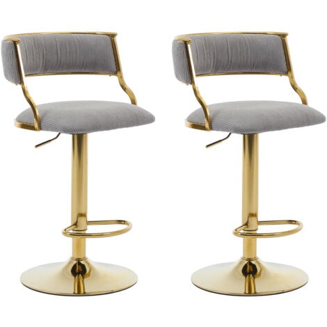 Bar Stools Set of 2 in Velvet Upholstered Counter Chairs with Curved Hollow Backrest Swivel Bar Chairs for Kitchen Home Pub Restaurant Grey Wahson