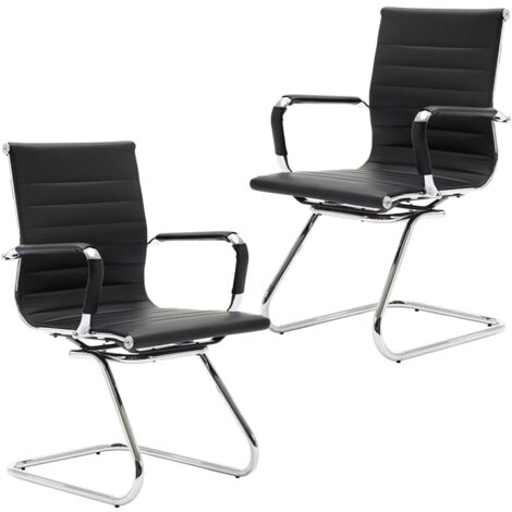 Meeting Office Chairs Set of 2 in PU Leather Reception Chairs ...