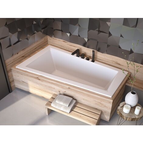Baignoire asymétrique blanche encastrée + repose tête - INTIMA SLIM - 160 x 90 - droite