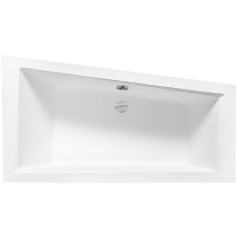 Baignoire asymétrique blanche + tablier noir + repose tête - 160 x 90 - Gauche - INTIMA