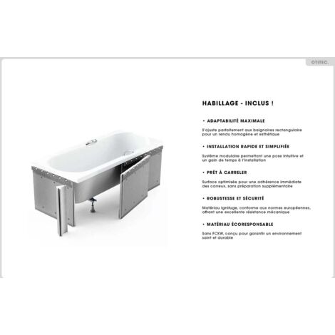 Baignoire rectangulaire - 170 x 75 cm - avec Habillage - Pieds - Vidage ...