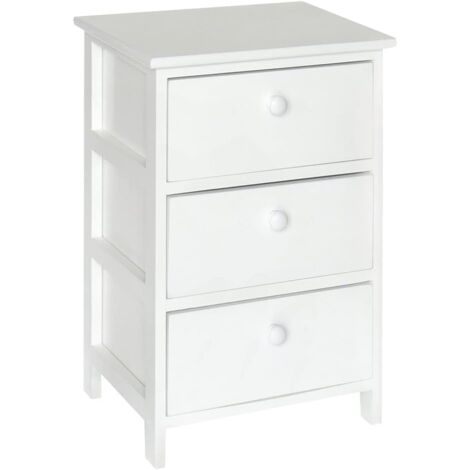 King Home Paulownia Holz Kommode 40x29x58h cm 3 Schubladen weiß