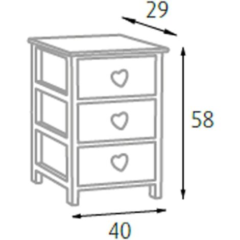 King Home Paulownia Holz Kommode 40x29x58h cm 3 Schubladen W/Kern weiß/grau