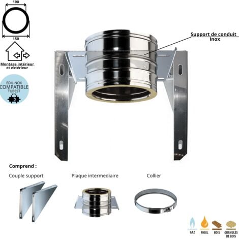 Support mural inox conduit double paroi isolé Edilinox - Diamètre 100 mm