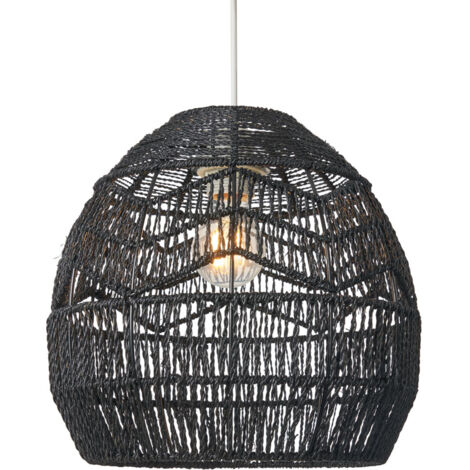 Litecraft Isaac Light Shade Rattan Easy Fit Ceiling Lampshade - Black