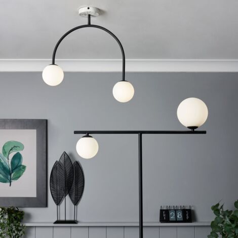 Litecraft Darl Ceiling Light & Floor Lamp With Opal Glass Ball Shades ...