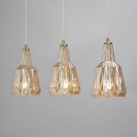 Visconte Mikael Ceiling Pendant Bar Faceted Glass Shaded 3 Light ...