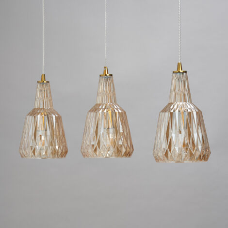 Visconte Mikael Ceiling Pendant Bar Faceted Glass Shaded 3 Light ...