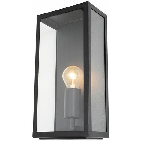 Litecraft Mersey Wall Light Outdoor Box Lantern IP44 Garden Fitting - Black
