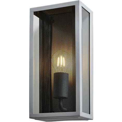 Litecraft Merlin Wall Light Outdoor Box Lantern With Black Mesh Insert ...